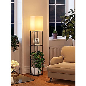 addlon LED Modern Shelf Floor Lamp with 3CCT LED Bulb and White Lamp Shade - Display Floor Lamps with Shelves for Living Room, Bedroom and Office - Black