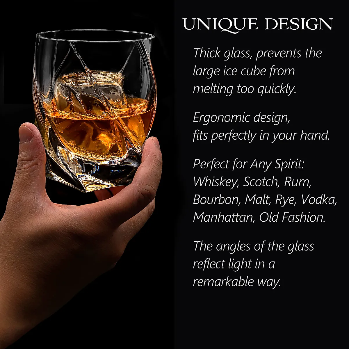 JAMES BENTLEY Glass Vride Heavy Tumbler – Elevate your Drinking Experience with our Whiskey Set of 2 Hand Blown, Double Wall Glass Tumbler (9.5oz) with Ice Mold Tray - Whiskey Glasses for Men