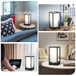 GGOYING Bedside Table Lamp,Touch Control Table Lamp with 3-Way Dimming,USB C Charging Ports,LED Bulb,Black Metal Body and White Fabric Lampshade Bedroom Lamp