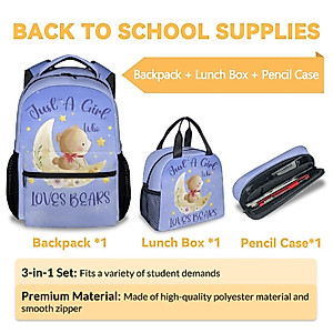 FUZZYFIT Bear Backpacks for Girls, 16 Inch Cute Print Backpack for School, Purple Lightweight Bookbag for Travel