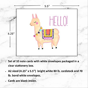 Llama Note Cards with Envelopes, Stationery Set for Girls, Pack of 10 Folded Notecards