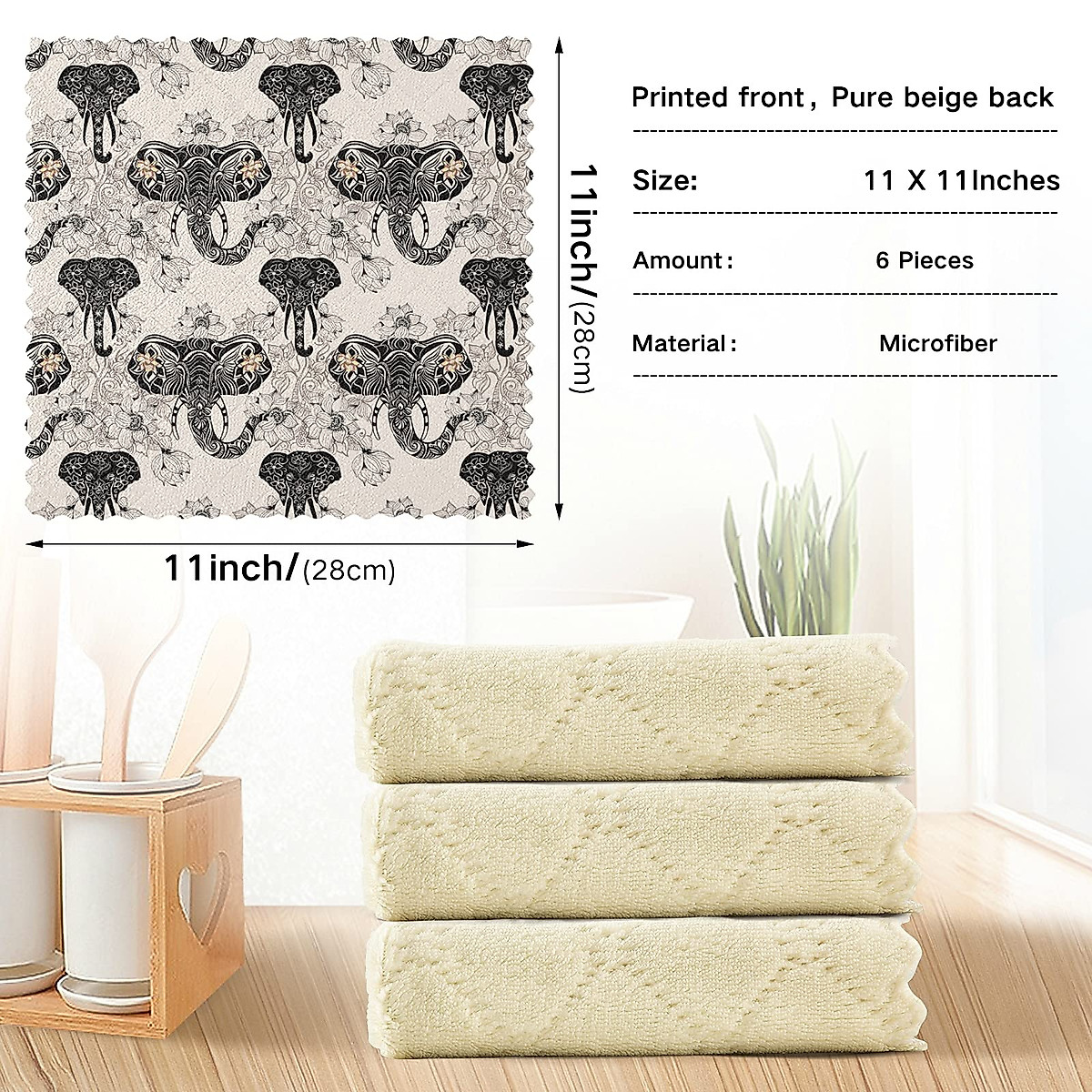 SUABO 6 Pack Dish Cloths for Washing Dishes, Elephant Head Dish Towel Rags Hand Towels for Kitchen Cleaning Counters