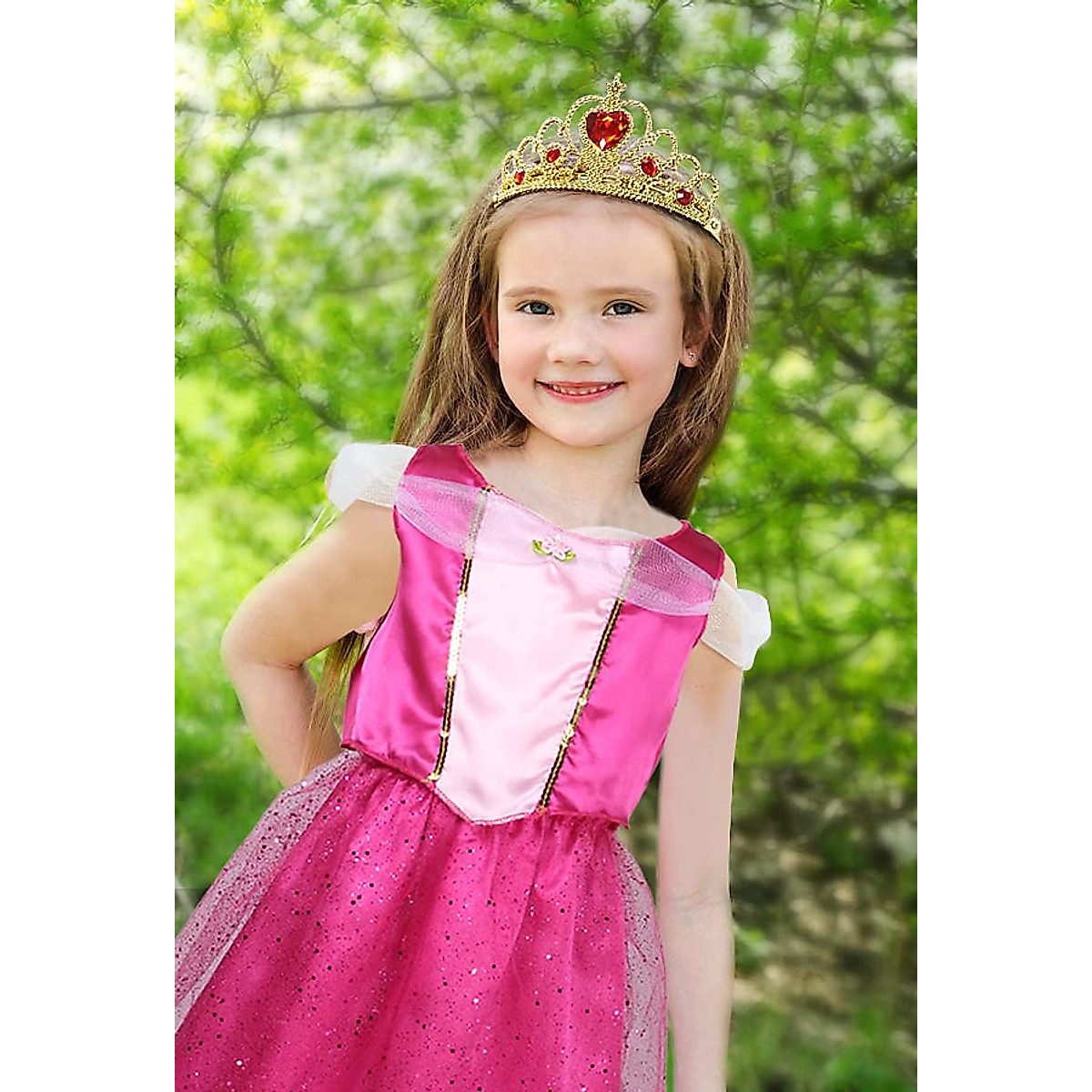 Latocos 17 Pcs Girls Princess Dress Up Trunk Role Play Cosplay Set with Princess Shoes Crown Accessories Princess Costume for Kids Age 3-6 Years