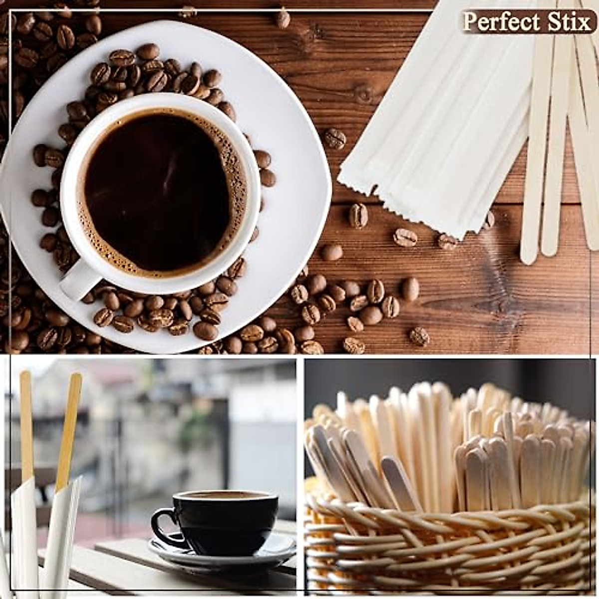 Perfect Stix 5.5 Inch 1000CT Paper Wrapped Coffee Stirrers, Individually Wrapped Coffee Stirrers, Wrapped Stir Sticks Disposable Wood Coffee Sticks