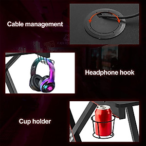 PayLessHere Computer Gaming Desk 35 Inch Z-Shaped PC Computer Desk Ergonomic Gaming Table Gamer Workstation Headphone Hook, Red