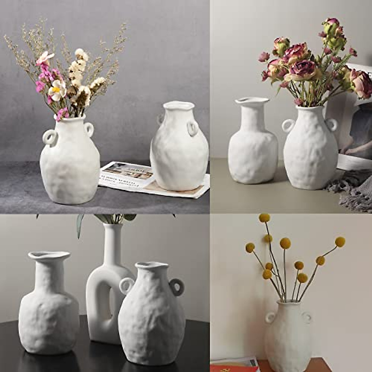 Sunormi White Ceramic Minimalist Vase Modern Artistic Vases Flowers Vases for Home Table Shelf Decorations