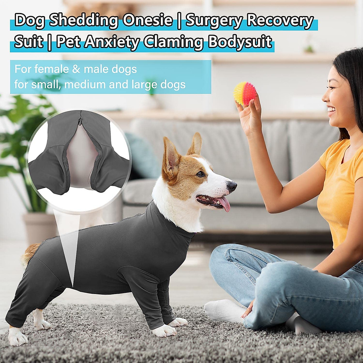 Due Felice Dog Surgery Suit Female Spay Recovery Suit for Dogs Neuter Onesie for Surgery Female Male Dog After Spayed Surgical Suit Grey/Medium