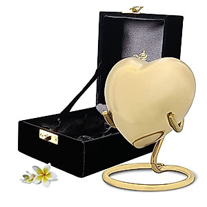Gold Heart Urn - Small Keepsake Urn for Human Ashes with Black Box & Stand - Small Urn Heart - Handcrafted Heart Cremation Urn - Mini Urn for Ashes - Heart Shaped Urn for Men Women & Infants