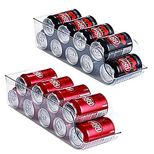 Refrigerator Organizer Bins Pop Soda Can Dispenser Clear Plastic Canned Drink Holder Storage for Fridge, Freezer, Kitchen, Countertops, Cabinets (2)