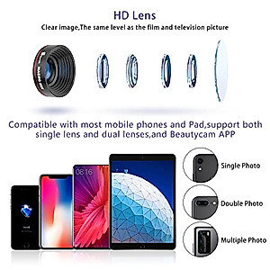 Selvim Phone Camera Lens Phone Lens Kit 4 in 1, 22X Telephoto Lens, 235° Fisheye Lens, 0.62X Wide Angle Lens, 25X Macro Lens, Compatible with iPhone 7 8 11 pro max X XS XR Android Samsung