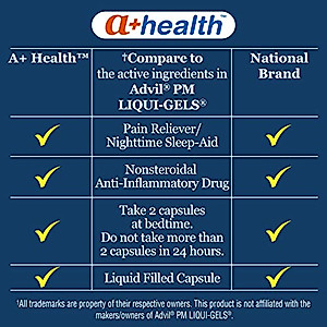 A+Health Ibuprofen PM Softgels, Pain Reliever/Nighttime Sleep Aid (NSAID), Made in USA, 120 Count