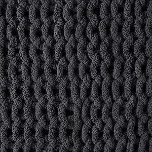 Bedfolks Chunky Knit Blanket Throw - Dark Grey Jumbo Chenille Yarn 100% Hand Knit, Soft and Fluffy Chenille for Couch, Sofa, Bed, Home Decor, 50" x 60"