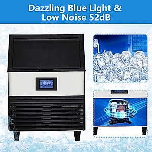 Commercial Ice Maker Machine 440lbs/24H, Stainless Steel Under Counter ice Machine with 40L Ice Storage Capacity, 8 * 20 Ice Cube Freestanding Ice Maker
