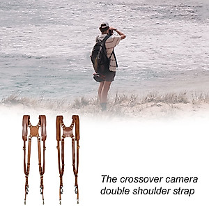 Kasla Camera Strap,Camera Straps for Photographers,Leather Dual Camera Strap for Two DSLR/SLR Cameras (Brown)