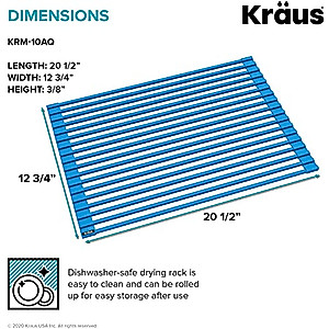 Kraus KRM-10NB Kore Multipurpose Over-Sink Roll-Up Dish Drying Rack, 21 Inch-Regular, (Cyan Blue), 20.5 L x 12.3 W
