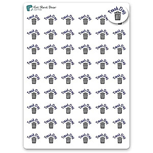 Trash Day Planner Stickers / 54 Fun Vinyl Stickers (1/2”) /  Chore Reminder /  Essential Productivity Life Planner Stickers/Bujo Bullet Journaling/Todo Appointments (Matte Vinyl, 1 Sheet)