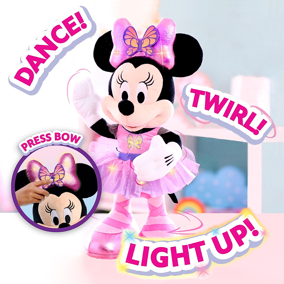 Just Play Minnie Disney Junior Mouse Sing and Dance Butterfly Ballerina Lights and Sounds Plush, Sings Just Like a Butterfly, Kids Toys for Ages 3 Up