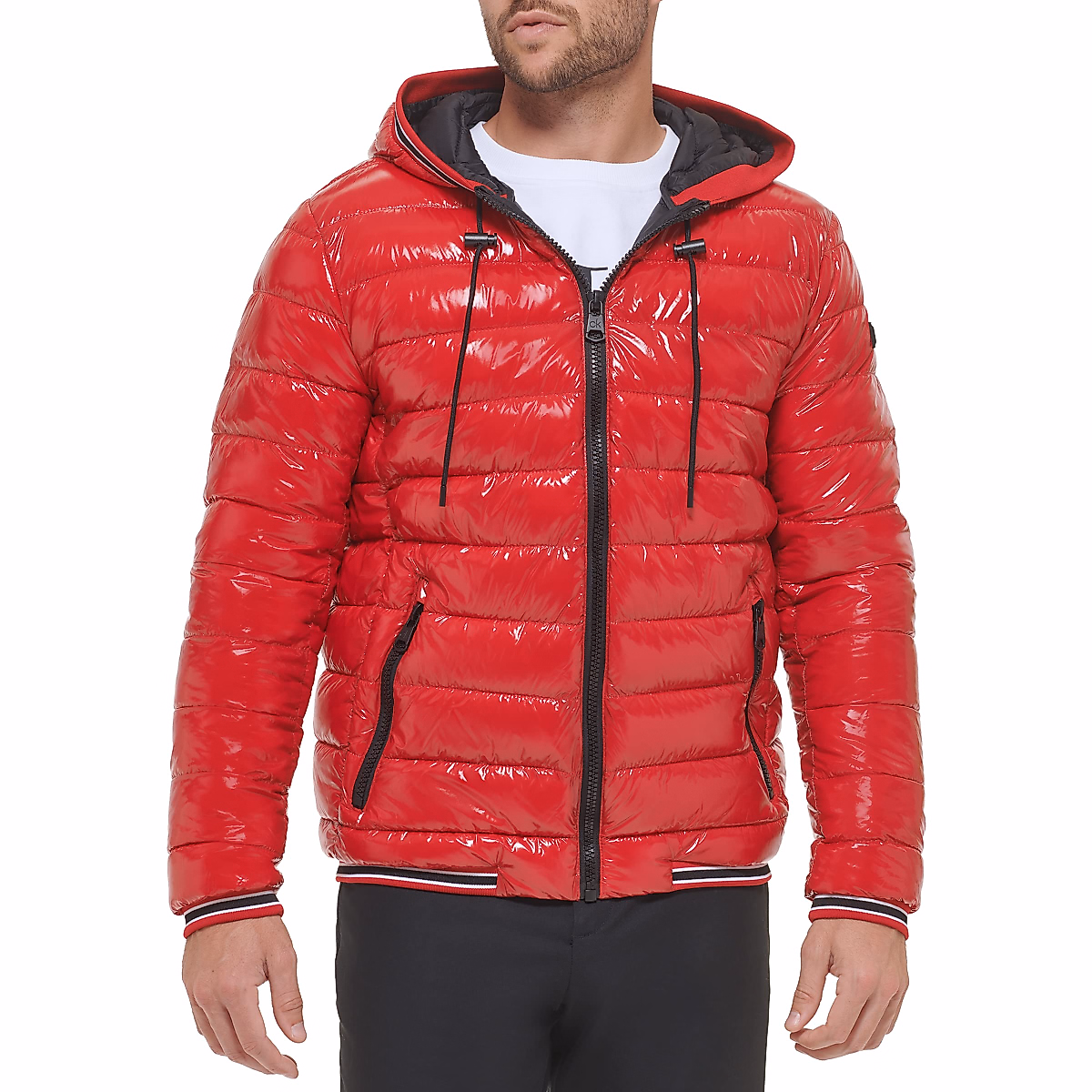 Calvin Klein Men's Hooded Super Shine Puffer Jacket, True Red, Medium