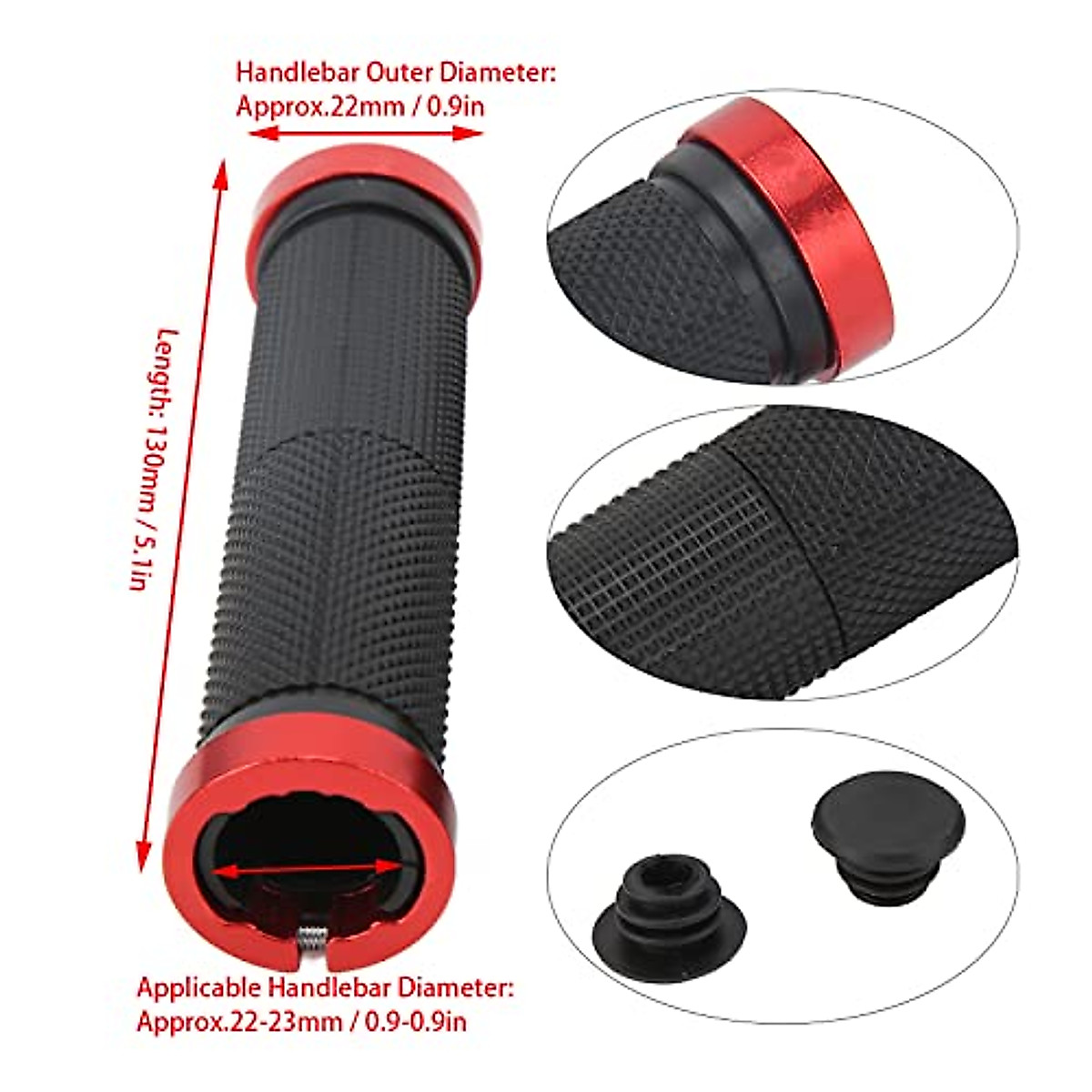 Mountain Bike Handle Bar Cover, Dustproof Bicycle Rubber Handle Bar Grips Aluminum Lock Loop Waterproof for Bike(red)