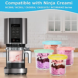 For Ninja Creami Pints and Lids - 4 Pack, Compatible with Ninja NC301, NC300, NC299AMZ Series Ice Cream Makers, 16 OZ for Ninja Creami Containers Dishwasher Safe (Blue Green Pink Yellow)