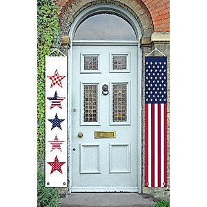 4th of July Banner Front Door Sign Patriotic Porch Banner American Flag Stars Hanging Flag Independence Day Home Yard Porch Garden Indoor Outdoor Party Wall Decoration 12 x 71 Inch