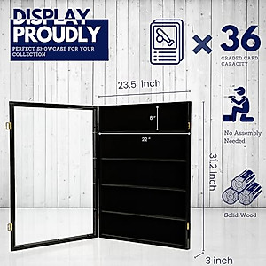 DECOMIL Graded Sports Card Display Case, Trading Baseball Card Display, Football Card Display, Basketball Card Display, Comic, Card Collection Display Cabinet, 3 Color, Solid Wood (Black)