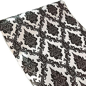 REDODECO Vintage Black Damask Adhesive Paper Shelf Liner Peel & Stick Dresser Drawer Sticker Home Deco Wallpaper 17.7inch by 100inch