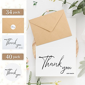 Joyberg Thank You Cards With Envelopes 34 pack, 4x6 Inch White Thank You Envelopes are Suitable for Weddings, Graduations, Funerals and Other Occasions.
