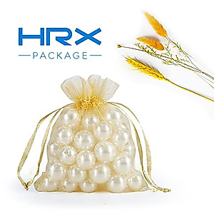 HRX Package 100pcs Little Gold Organza Bags 3 x 4 inch, Mesh Jewelry Pouches Drawstring Empty Sachets for Bracelets Candy Small Gift