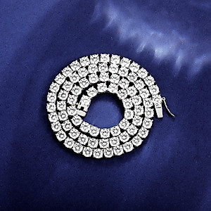 Gemsme 5mm Tennis Necklace, 18K White Gold Plated Tennis Neckalce 5mm Round Cubic Zirconia Classic Necklace for Women (16 Inch)