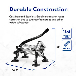 New Star Foodservice 43204 Commercial Grade French Fry Cutter with Suction Feet, 1/2 Inch and 3/8 Inch Blades, Limited Edition Black