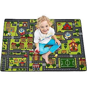 Zareas 3x5 Feet Kids Area Rug Play mat Car Rug for Playroom, Children Educational City Traffic Road Map Fun Car Carpet, Car Rug for Boys Bedroom, Upgrade Anti-Skid Rectangular for Kids Rugs, 60''x36''