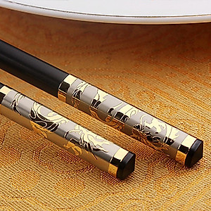 XIAOL Metal Chopsticks Reusable Chinese Dragon Chopsticks Retro Environmentally Friendly Cutlery 1 Pair, Gold