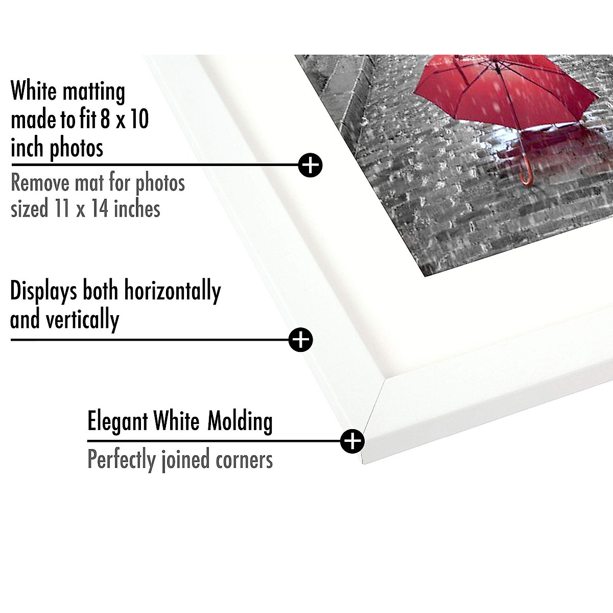 Americanflat 11x14 Picture Frame with Shatter-Resistant Glass - Use as 8x10 Frame with Mat or 11x14 Frame Without Mat - Signature Collection - Photo Frame for Wall Display - White