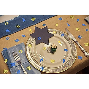 ALIBBON 200 Pcs Happy Hanukkah Confetti Hanukkiah Star of David Confetti Dreidel Gift Menorah Throwing Confetti Blue Gold Glitter Chanukah Confetti Table Scatter for Hanukkah Christmas Table Decor