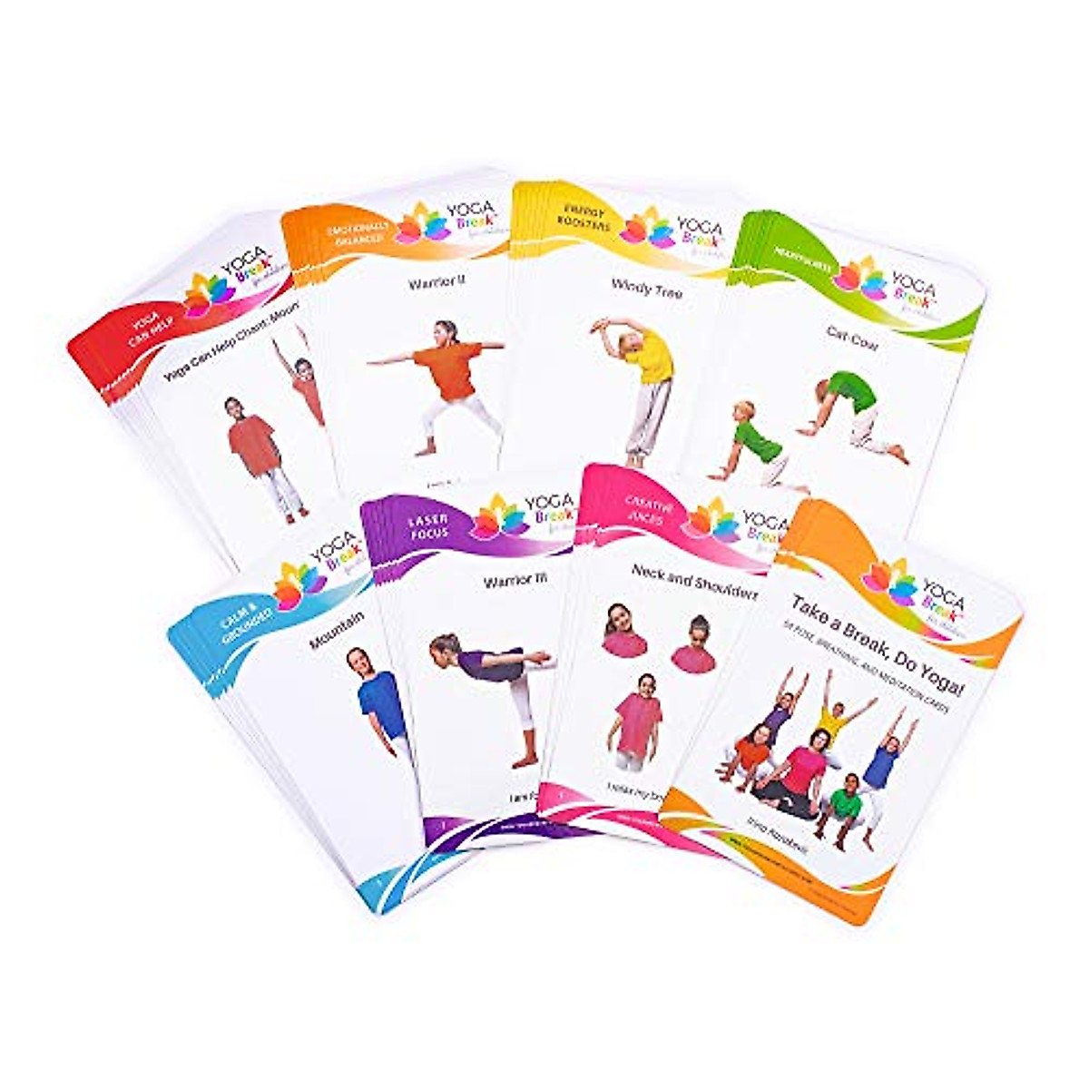 Kids Yoga Cards, 54 Educational Flash Card Deck for Children, 7 Sequences with Yoga Poses, Breathing Exercises, Meditations and Affirmations.