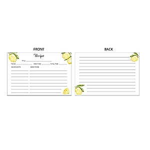 Heart&Berry Lemon Recipe Cards 4x6 Double Sided - Set Of 50 Thick Recipe Cards