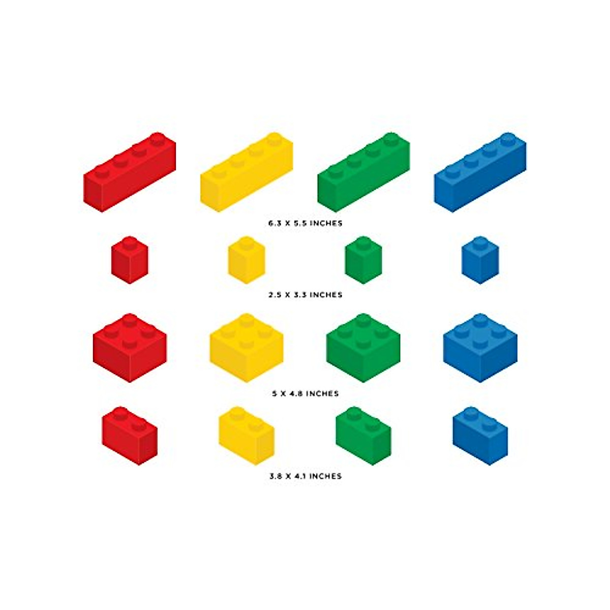 Sunny Decals Lego Inspired Building Blocks Wall Decals - Set of 16 Removable Fabric Kids Wall Stickers, Primary Colors