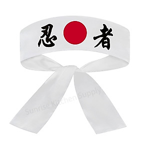 SUNRISE Japanese Sushi Chef Hachimaki Karate Headband 2 Piece (Black/White Ninja)