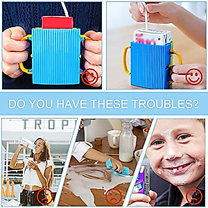 LIUHUIZEYU Children's Juice Box Holder Milk Box Holder Juice Bag Holder for Toddlers No Squeeze Adjustable Folding Food Pouch and Telescopic Cup Holder for Kids No Spill (blue)
