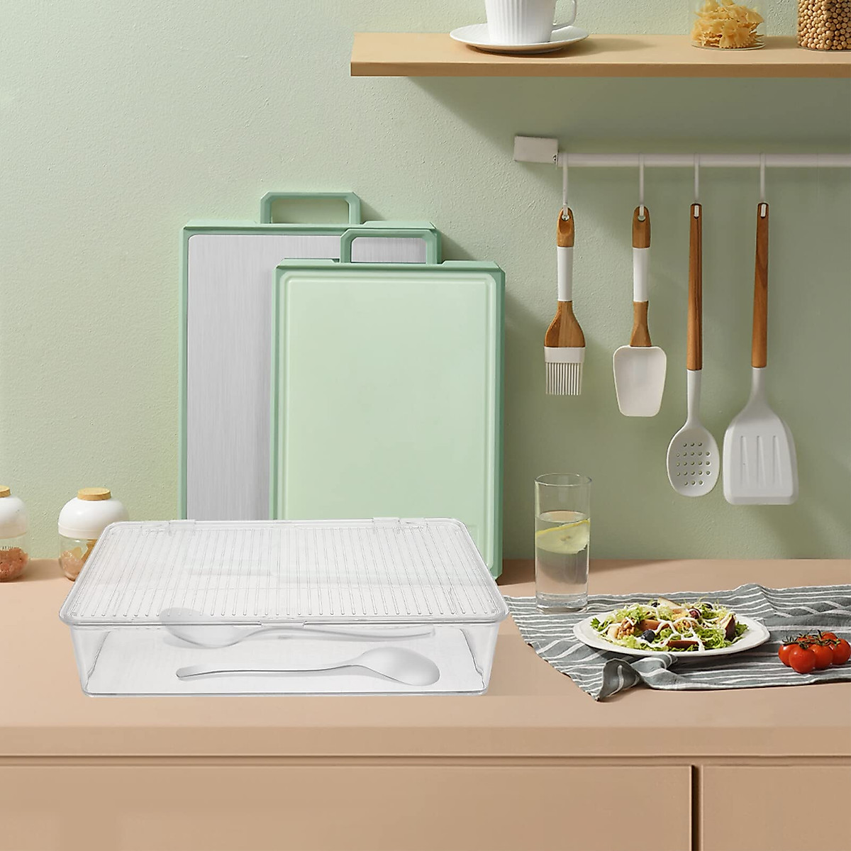 Cabilock Transparent Cutlery Box Silverware Tray for Drawer Clear Cutlery Tray Kitchen Supply Chopsticks Holders Container with Lid Kitchen Utensil Tray Utensil Case The Pet Portable Fork