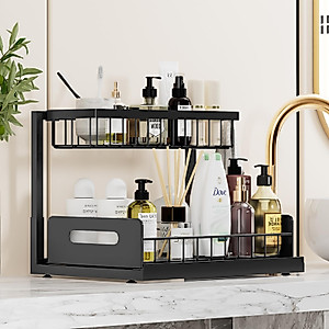 2 Pack Under Sink Organizer, 2 Tier Pull Out Cabinet Organizer Slide Out Sink Shelf Cabinet Storage Shelves, Under Sink Organizer and Storage for Kitchen Bathroom (2 Pack)