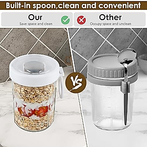 Quald Overnight Oats Containers with Lids, Folding Spoons and Divided Compartments for Fruit (4 Pack)