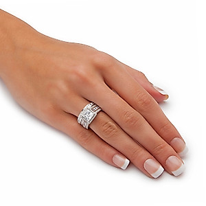 PalmBeach Platinum-plated Sterling Silver Princess Cut Cubic Zirconia Halo Bridal Ring Set Sizes 6-10 Size 7