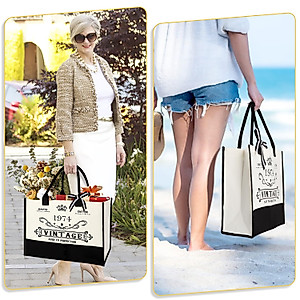 50th Birthday Gifts for Women Canvas Tote Bag Travel Gear, Unique 50 Years Old Gifts for Wife Sister Mom Aunt Friends Her Turning 50, Vintage 1974 Beach Bag & Cosmetic Bag & Back in 1974 Poster