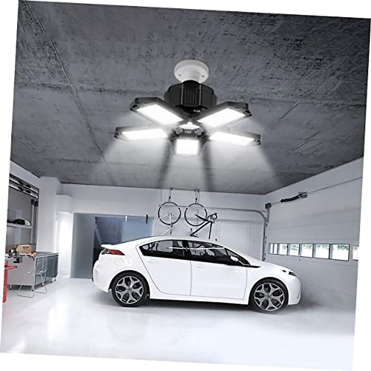 IWOWHERO Five Leaves Garage Light Deformable LED Garage Overhead LED Shop Ceiling Light Flush Mount Ceiling Light LED Flood Light Motion Light Bulbs Plastic Black