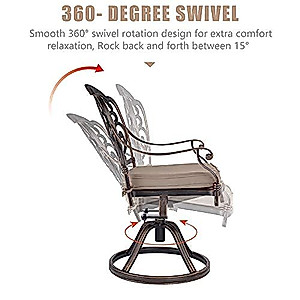 Grepatio 2 Piece Outdoor Patio Swivel Dining Chairs with Cushions, High Back Cast Aluminum Frame, Weather Resistant Metal Furniture for Lawn Garden Backyard (Swivel Rocker Chairs with Khaki Cushions)