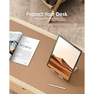 YSAGi Leather Desk Pad Protector, Office Mat, Large Mouse Pad, Non-Slip PU Blotter, Laptop Waterproof Writing for and Home (23.6" x 13.8", Khaki)