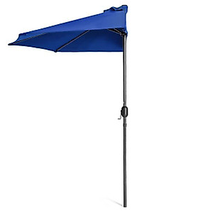 Best Choice Products 9ft Steel Half Patio Umbrella for Backyard, Deck, Garden w/ 5 Ribs, Crank Mechanism, UV- and Water-Resistant Fabric - Blue