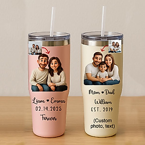 Custom Photo 3d Cartoon Tumbler 40 Oz For Besties, Upload Your Image, Customize Name Date, Gift For Bestfriend, Friend, Class Mate, Sister, Birthday, Lid And Straw, Coffee Mug With Handle